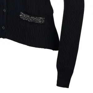 Max Mara Ribbed V-neck Cardigan With Embellished Pockets