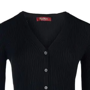 Max Mara Ribbed V-neck Cardigan With Embellished Pockets