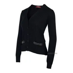 Max Mara Ribbed V-neck Cardigan With Embellished Pockets