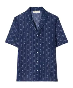 Tory Burch Camp Shirt With Contrast Silk Piping - Blue