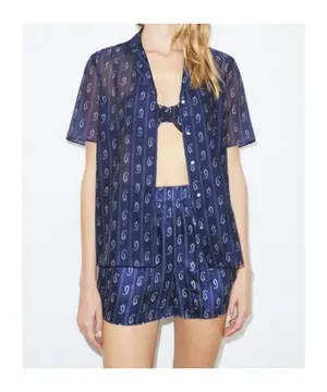 Tory Burch Camp Shirt With Contrast Silk Piping - Blue