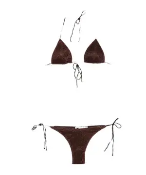 Oseree Metallic Triangle Tie-string Bikini - Brown
