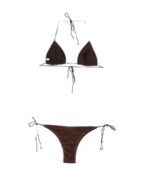 Oseree Metallic Triangle Tie-string Bikini - Brown