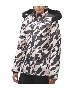 Moose Knuckles Camouflage Printed Down Jacket With Fur Trimmed Hood