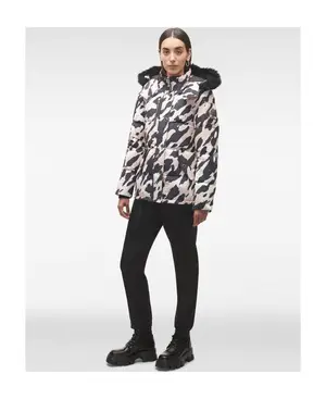 Moose Knuckles Camouflage Printed Down Jacket With Fur Trimmed Hood