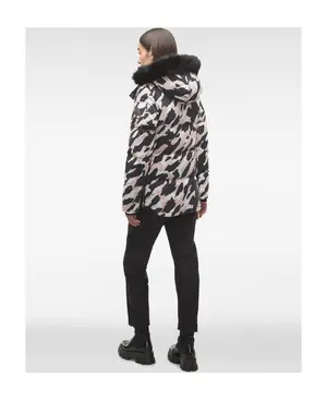 Moose Knuckles Camouflage Printed Down Jacket With Fur Trimmed Hood