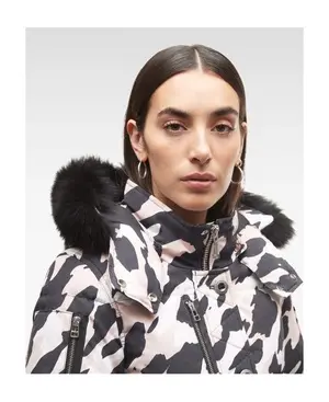 Moose Knuckles Camouflage Printed Down Jacket With Fur Trimmed Hood