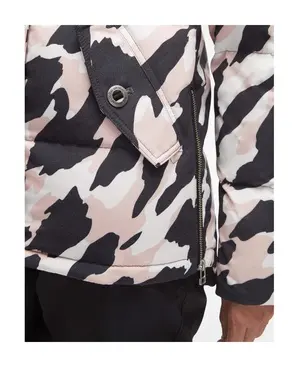 Moose Knuckles Camouflage Printed Down Jacket With Fur Trimmed Hood