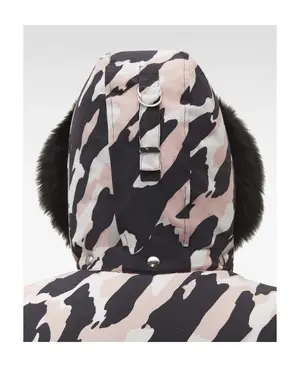 Moose Knuckles Camouflage Printed Down Jacket With Fur Trimmed Hood
