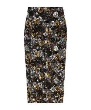 Max Mara Floral Sequin Embellished Midi Skirt