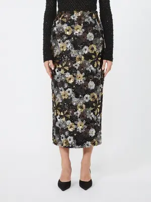 Max Mara Floral Sequin Embellished Midi Skirt