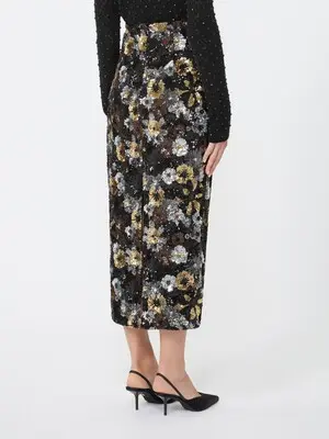 Max Mara Floral Sequin Embellished Midi Skirt