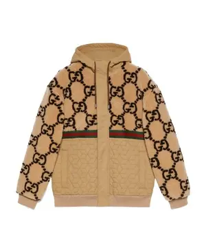 Gucci Gg Jacquard Fleece Jacket With Hood
