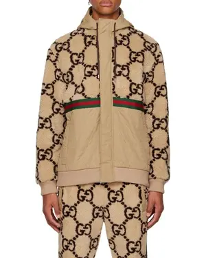 Gucci Gg Jacquard Fleece Jacket With Hood