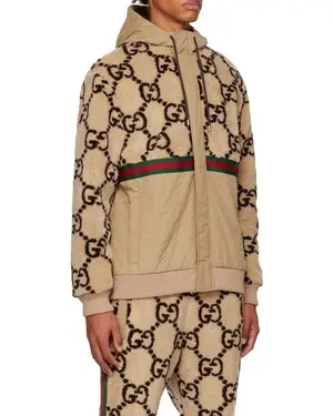 Gucci Gg Jacquard Fleece Jacket With Hood