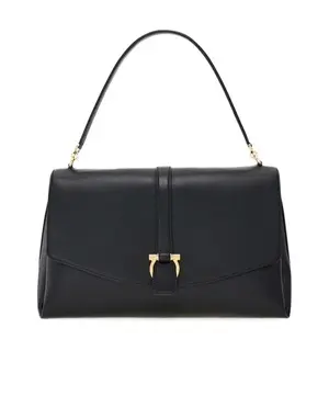 FERRAGAMO Large Leather Shoulder Bag With Gold-plated Buckle