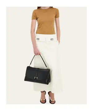 FERRAGAMO Large Leather Shoulder Bag With Gold-plated Buckle