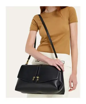 FERRAGAMO Large Leather Shoulder Bag With Gold-plated Buckle