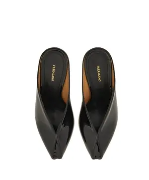FERRAGAMO Alicia Patent Leather Wedge Mules - Black