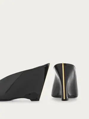 FERRAGAMO Alicia Patent Leather Wedge Mules - Black