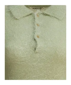 Auralee Long Sleeve Wool Blend Knitted Polo Shirt