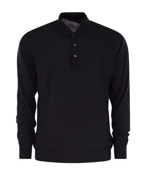 Fedeli Virgin Wool Long-sleeve Polo Shirt - Black