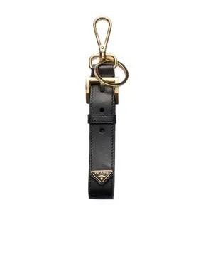 Prada Leather Key Ring With Enameled Logo - Black
