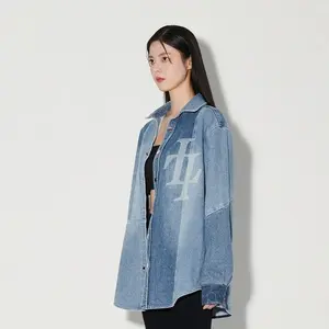 LIUREGALI Stitched Long-sleeve Denim Shirt