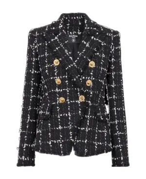 Balmain Check Tweed Double-breasted Jacket