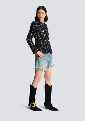Balmain Check Tweed Double-breasted Jacket
