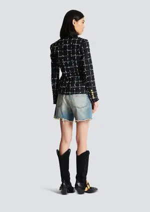 Balmain Check Tweed Double-breasted Jacket