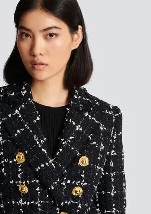Balmain Check Tweed Double-breasted Jacket
