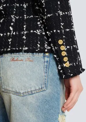 Balmain Check Tweed Double-breasted Jacket