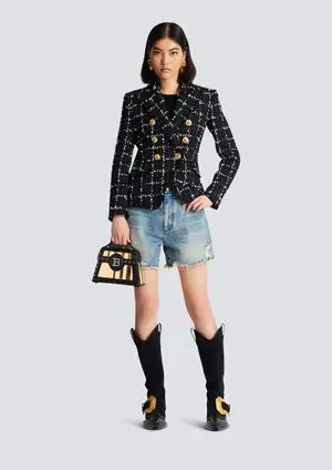 Balmain Check Tweed Double-breasted Jacket
