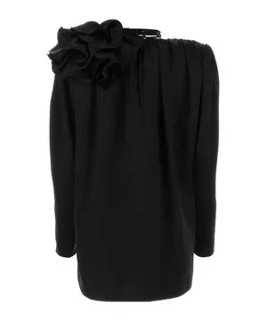 Magda Butrym Long Sleeve Shirred Flower Blouse - Black