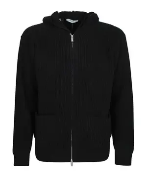LARDINI Long Sleeve Zip-up Hoodie With Ribbed Knit