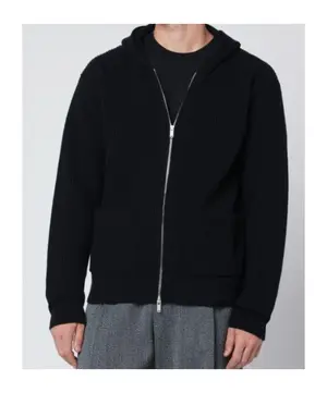 LARDINI Long Sleeve Zip-up Hoodie With Ribbed Knit