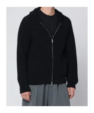 LARDINI Long Sleeve Zip-up Hoodie With Ribbed Knit