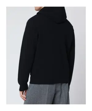 LARDINI Long Sleeve Zip-up Hoodie With Ribbed Knit
