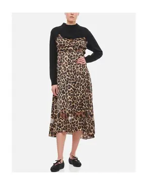 Sacai Leopard Printed Midi Dress With Logo Detail
