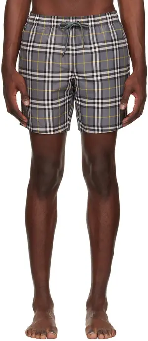 Burberry Checked Drawstring Swim Shorts - Gray