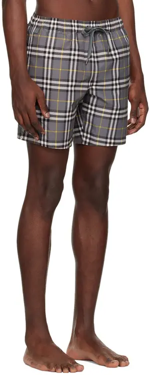 Burberry Checked Drawstring Swim Shorts - Gray