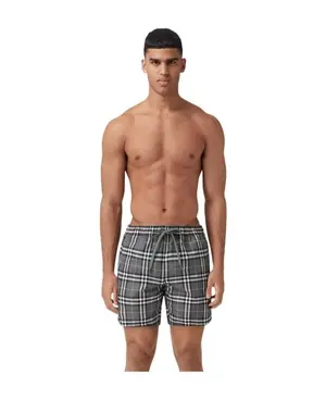 Burberry Checked Drawstring Swim Shorts - Gray