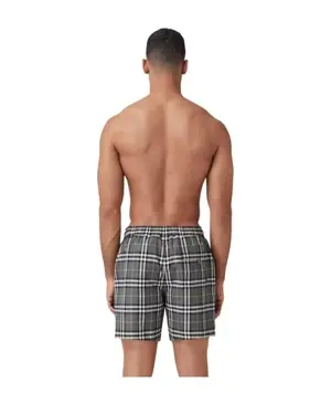 Burberry Checked Drawstring Swim Shorts - Gray