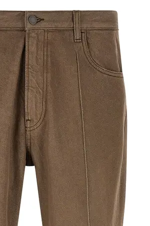 Prada Five-pocket Washed Denim Jeans With Ironed Pleats - Brown