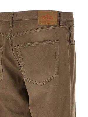 Prada Five-pocket Washed Denim Jeans With Ironed Pleats - Brown