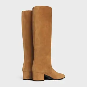 Celine Les Bottes Triomphe High Boot In Suede Calfskin - Brown