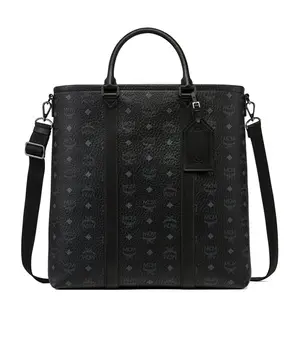 Mcm Aren N/s Tote In Visetos Monogram Canvas - Black