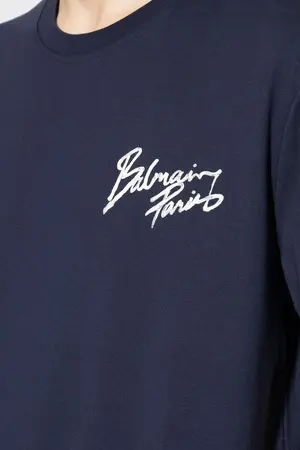 Balmain Logo Brush Printed Crewneck T-shirt - Black