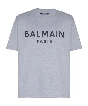 Balmain Logo Printed Crewneck T-shirt - Grey